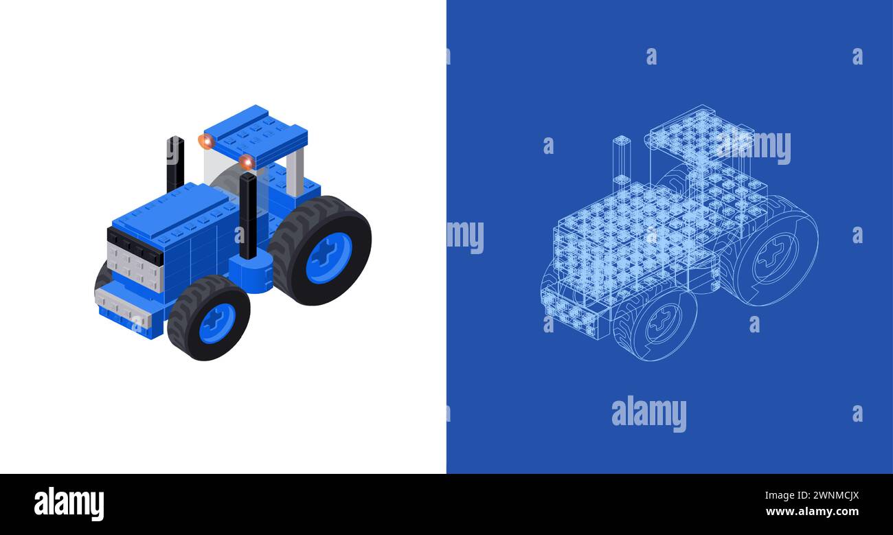 Blue tractor project for print and decoration. Vector clipart Stock ...
