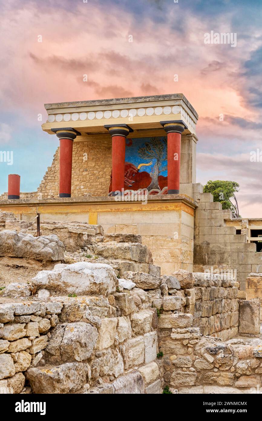 Knossos palace ruins on Crete island, Greece. Famous Minoan Knossos ...