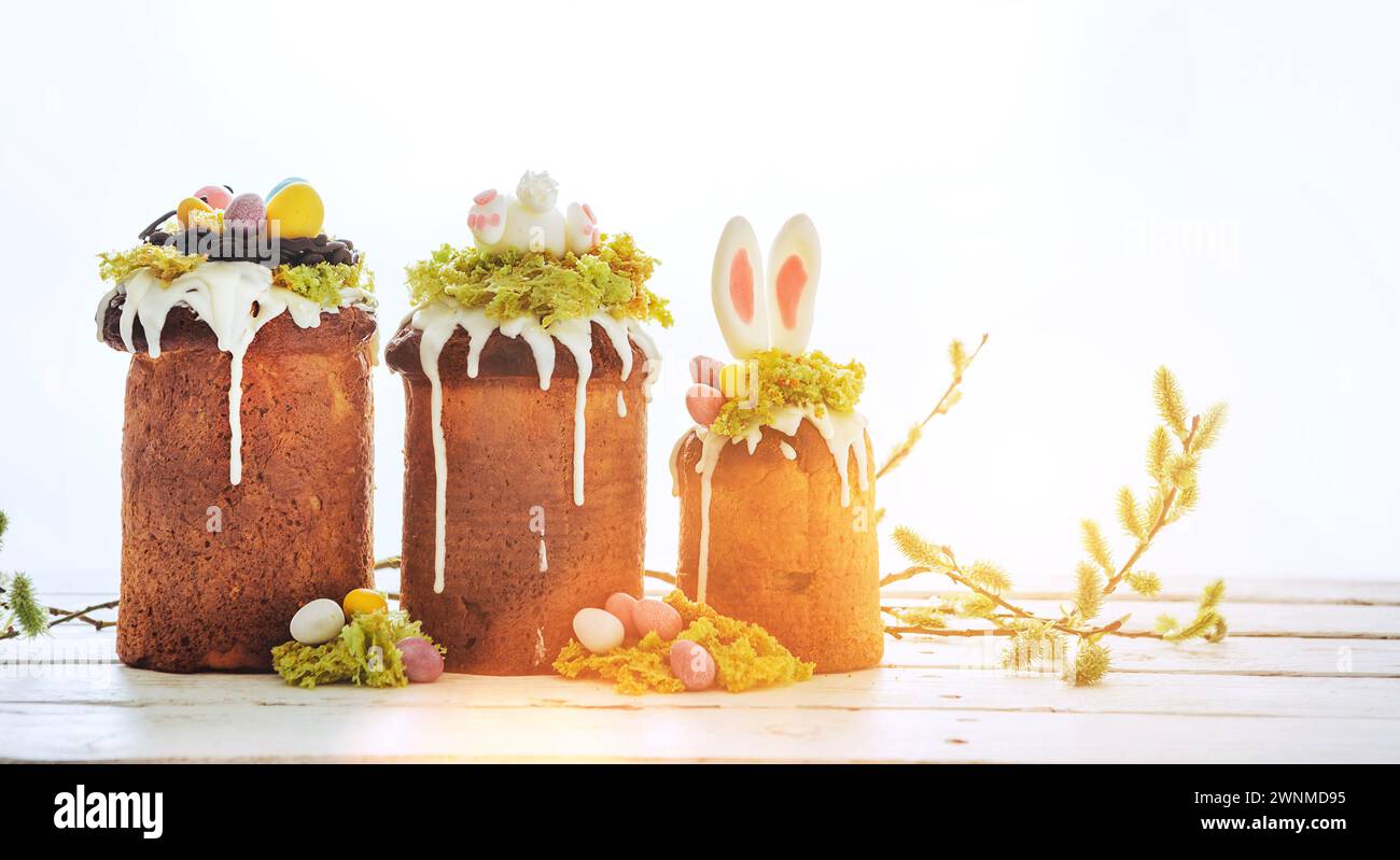 Paska - Easter Eve sweet bread with icing decorated with eatable "moss ...