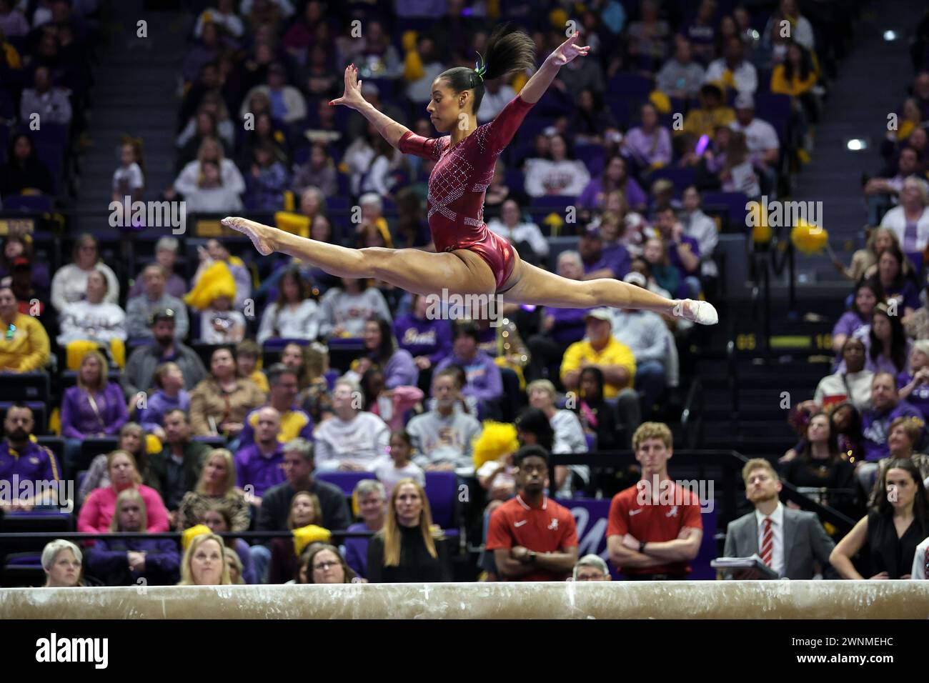 Baton Rouge, LA, USA. 01st Mar, 2024. Alabama's Shania Adams competes ...