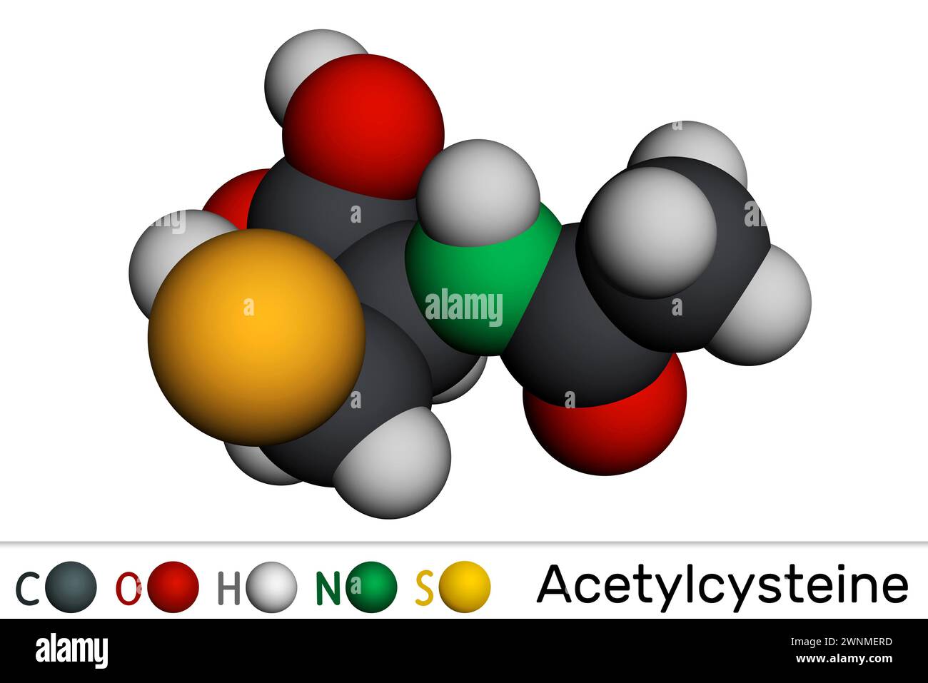 Acetylcysteine, N-acetylcysteine, NAC drug molecule. It is an ...