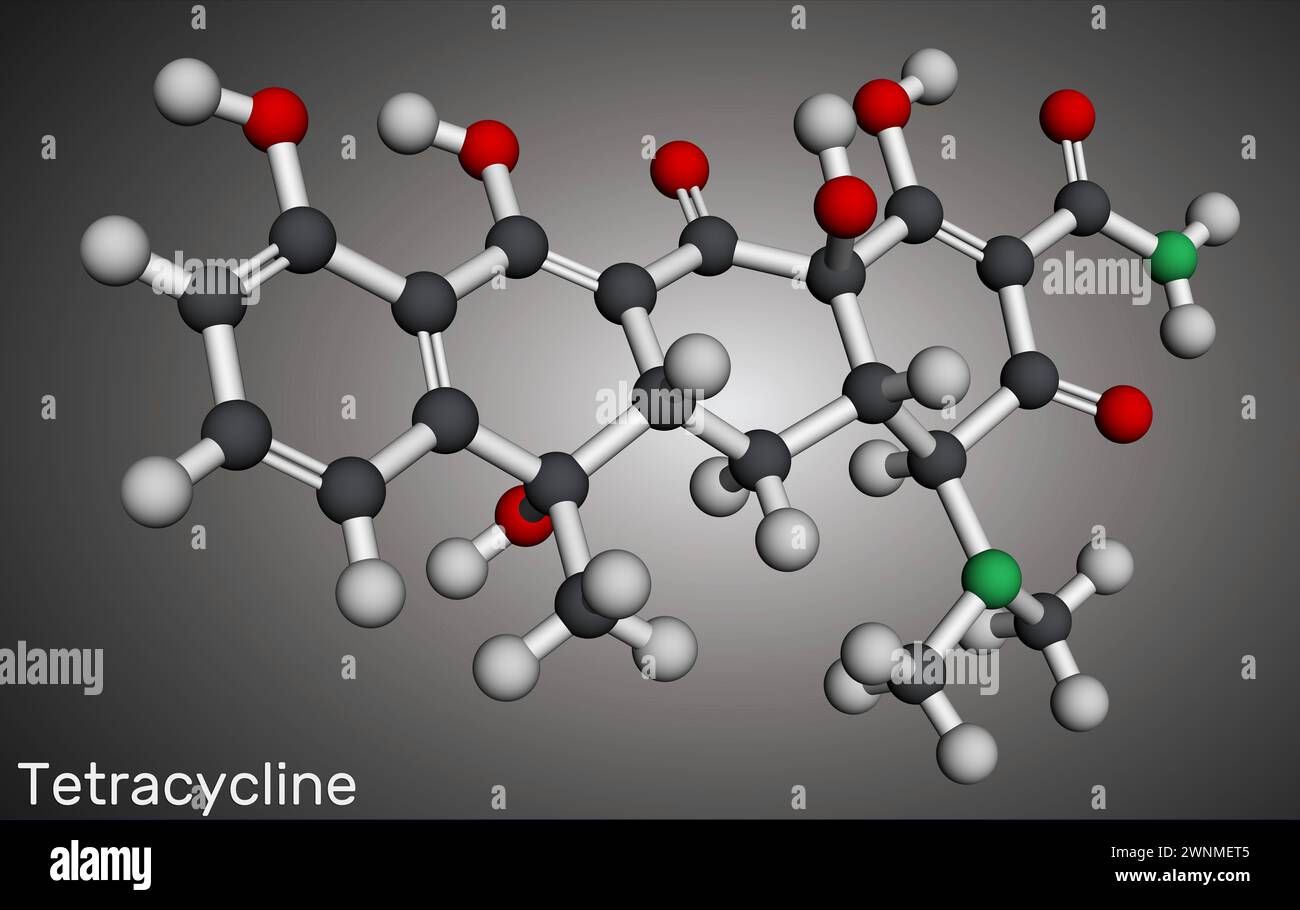 Tetracycline drug molecule. It is an antibiotic used to treat a wide ...