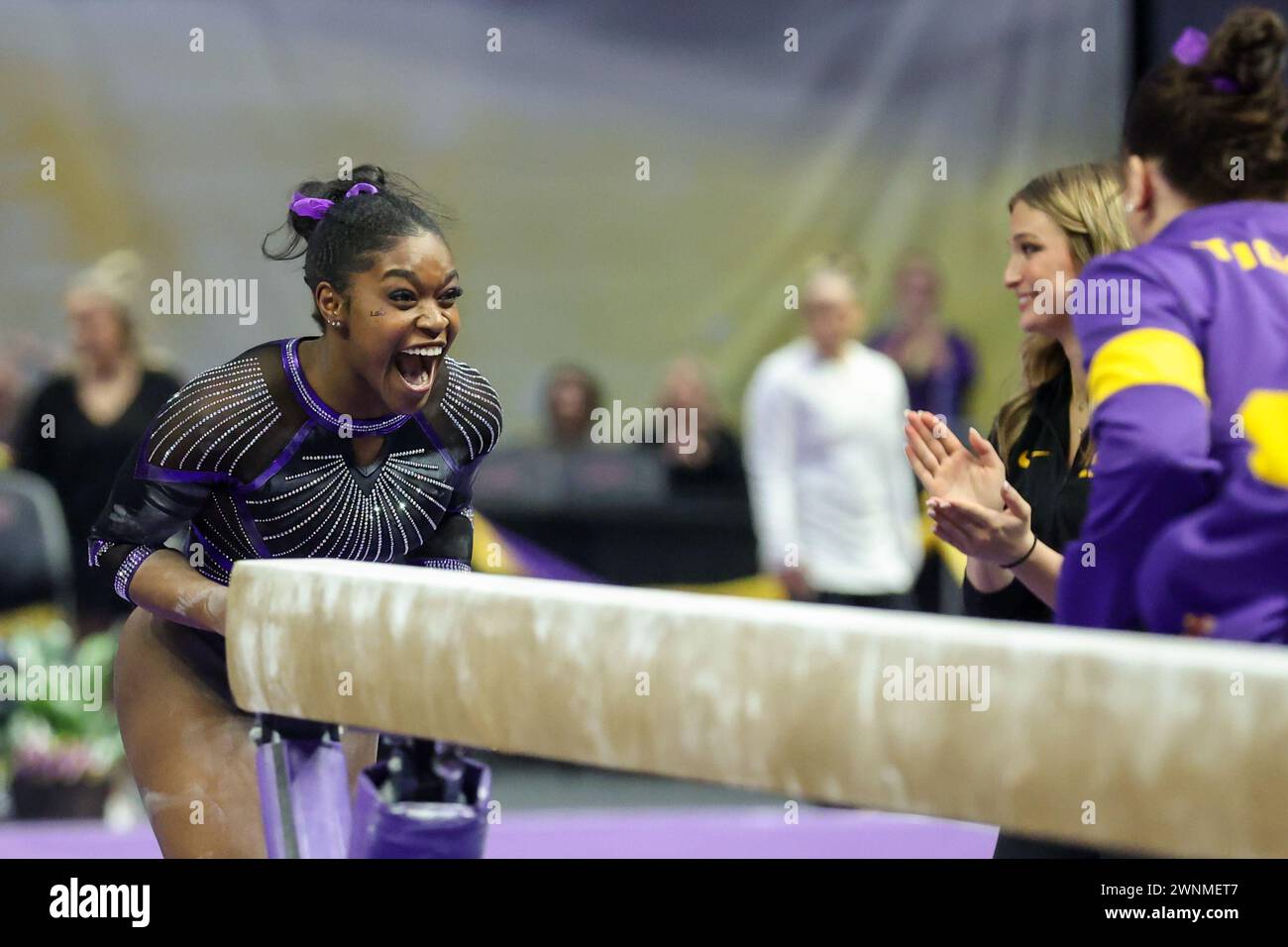 Baton Rouge, LA, USA. 01st Mar, 2024. LSU's Kiya Johnson celebrates ...