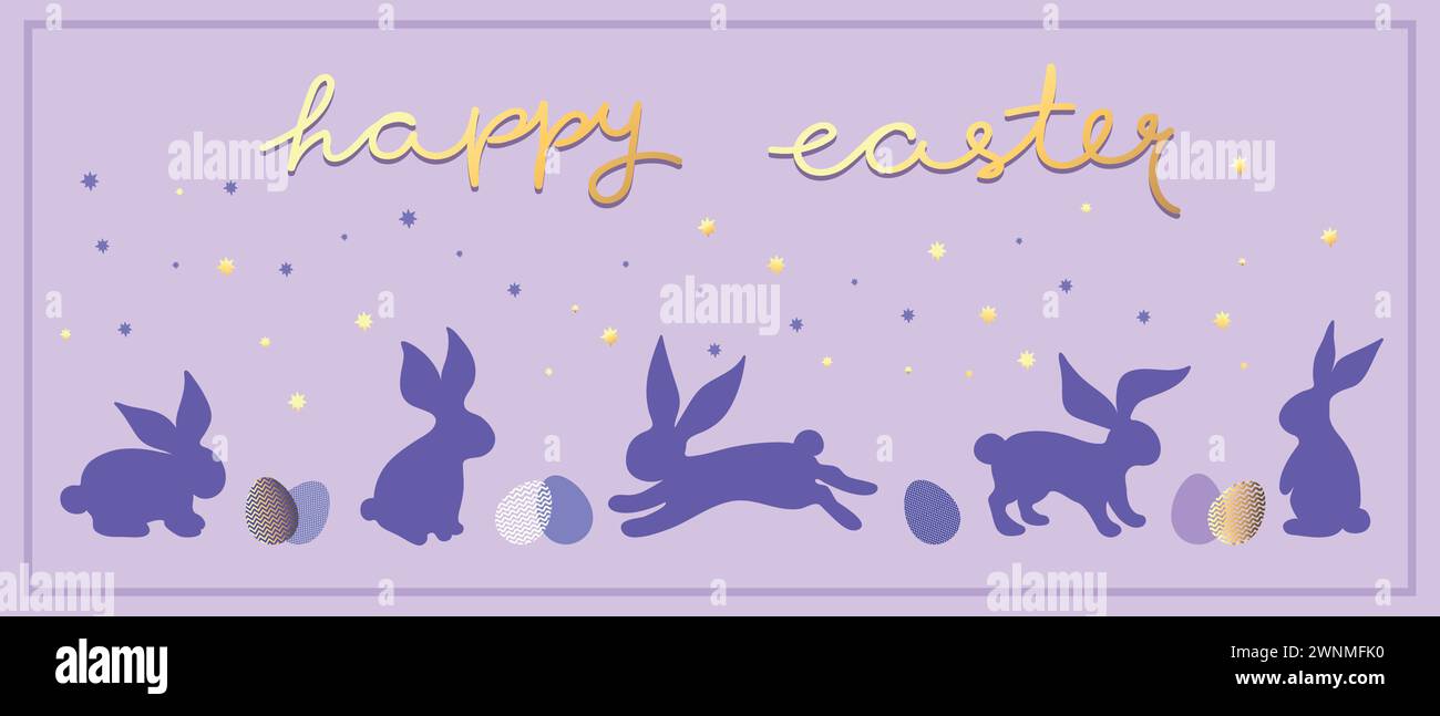 Easter festive banner with rabbit silhouettes, easter eggs and stars ...