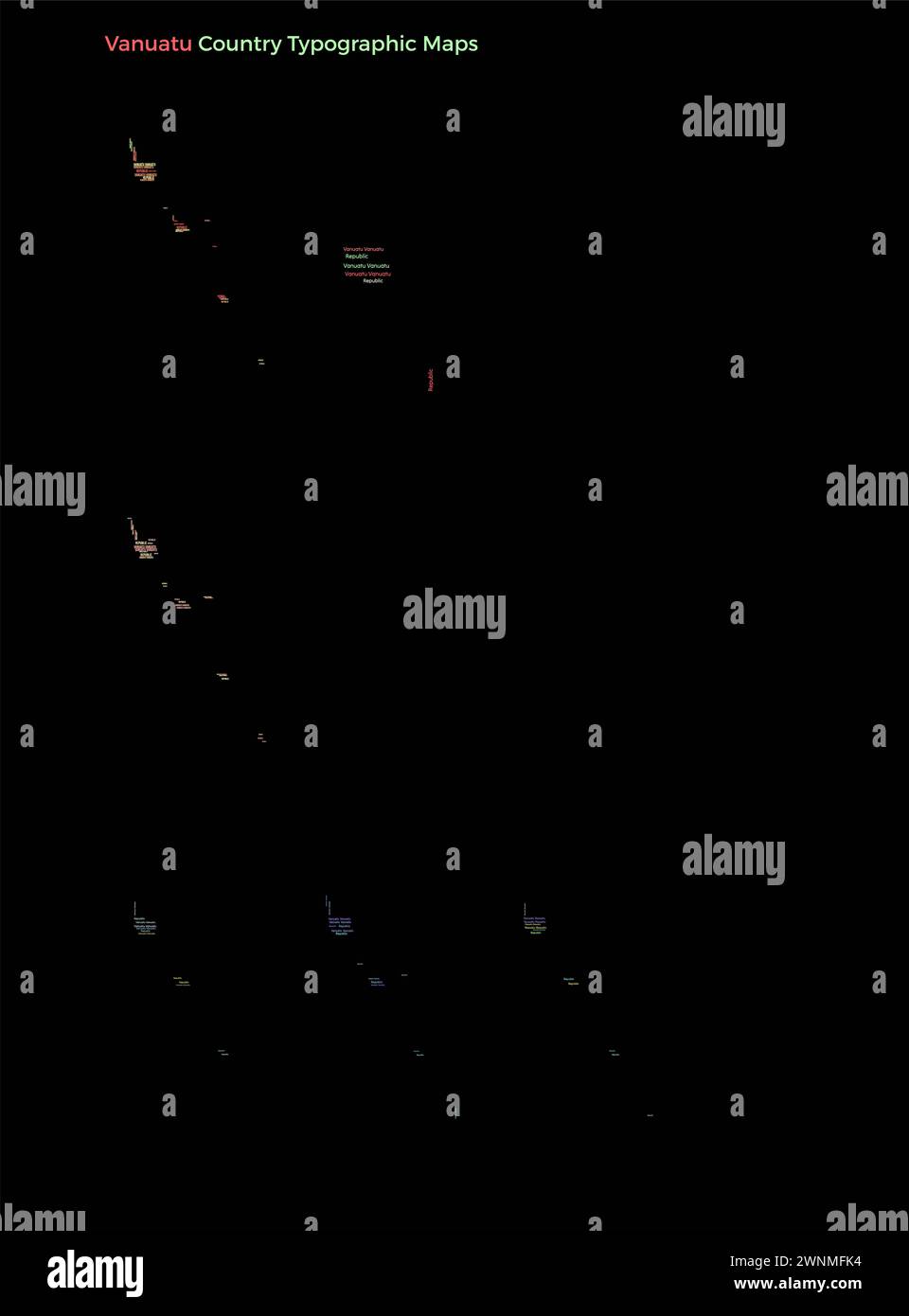 Vanuatu. Set of typography style country illustrations. Vanuatu map ...
