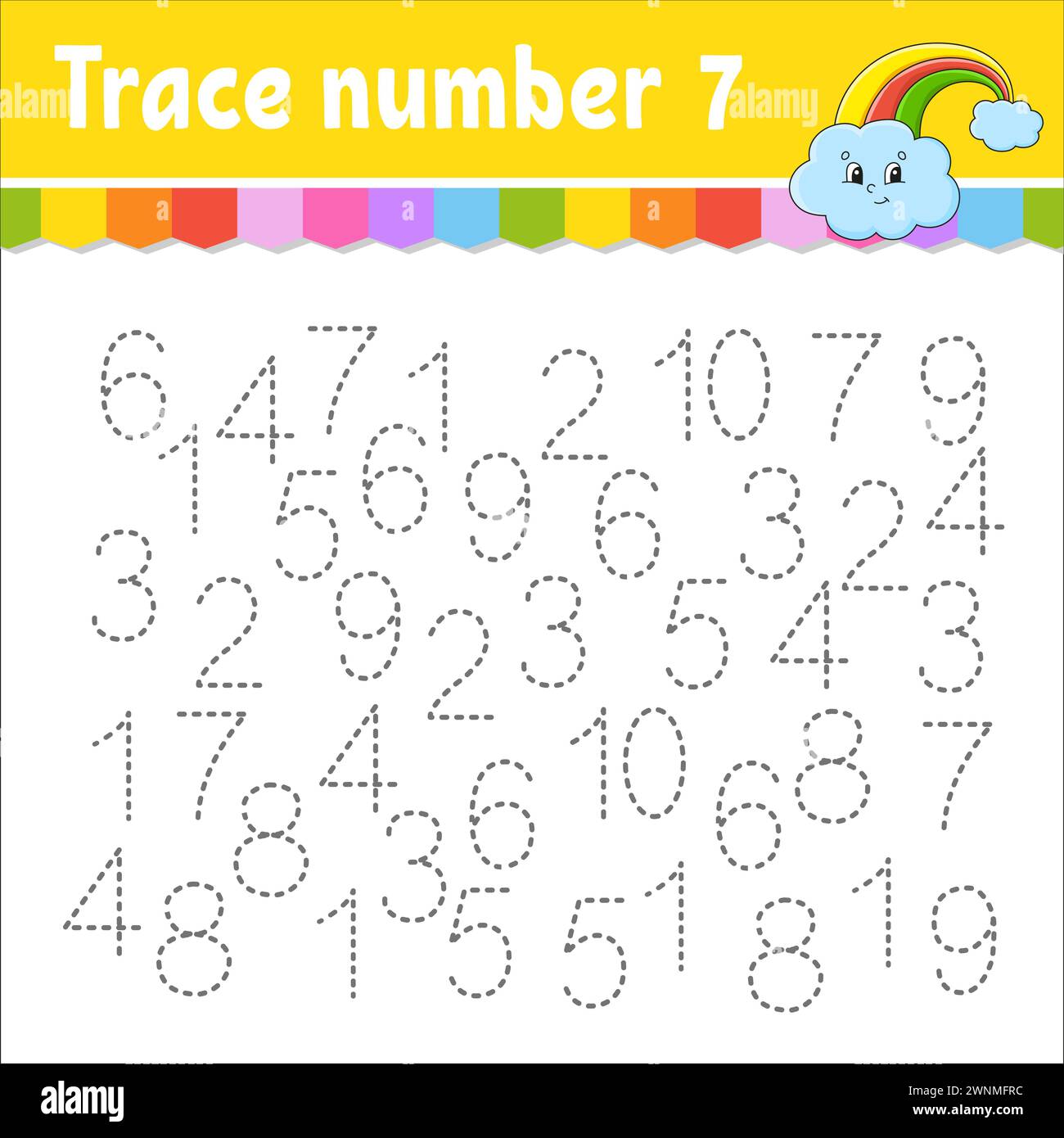 Trace number . Handwriting practice. Learning numbers for kids ...