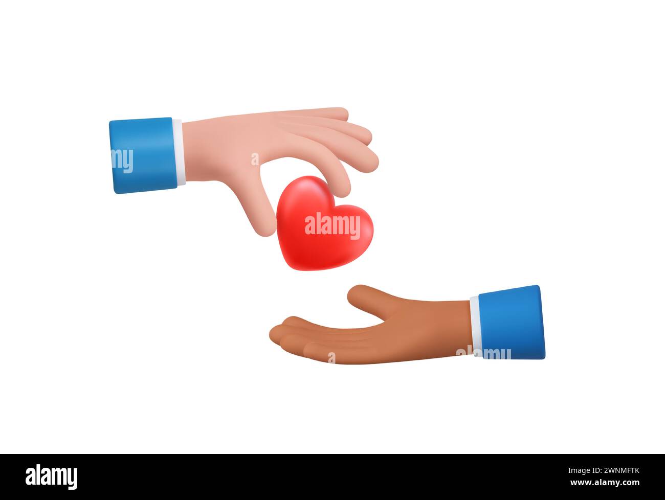 3D cartoon hand give red heart to another. Social media concept. 3d ...