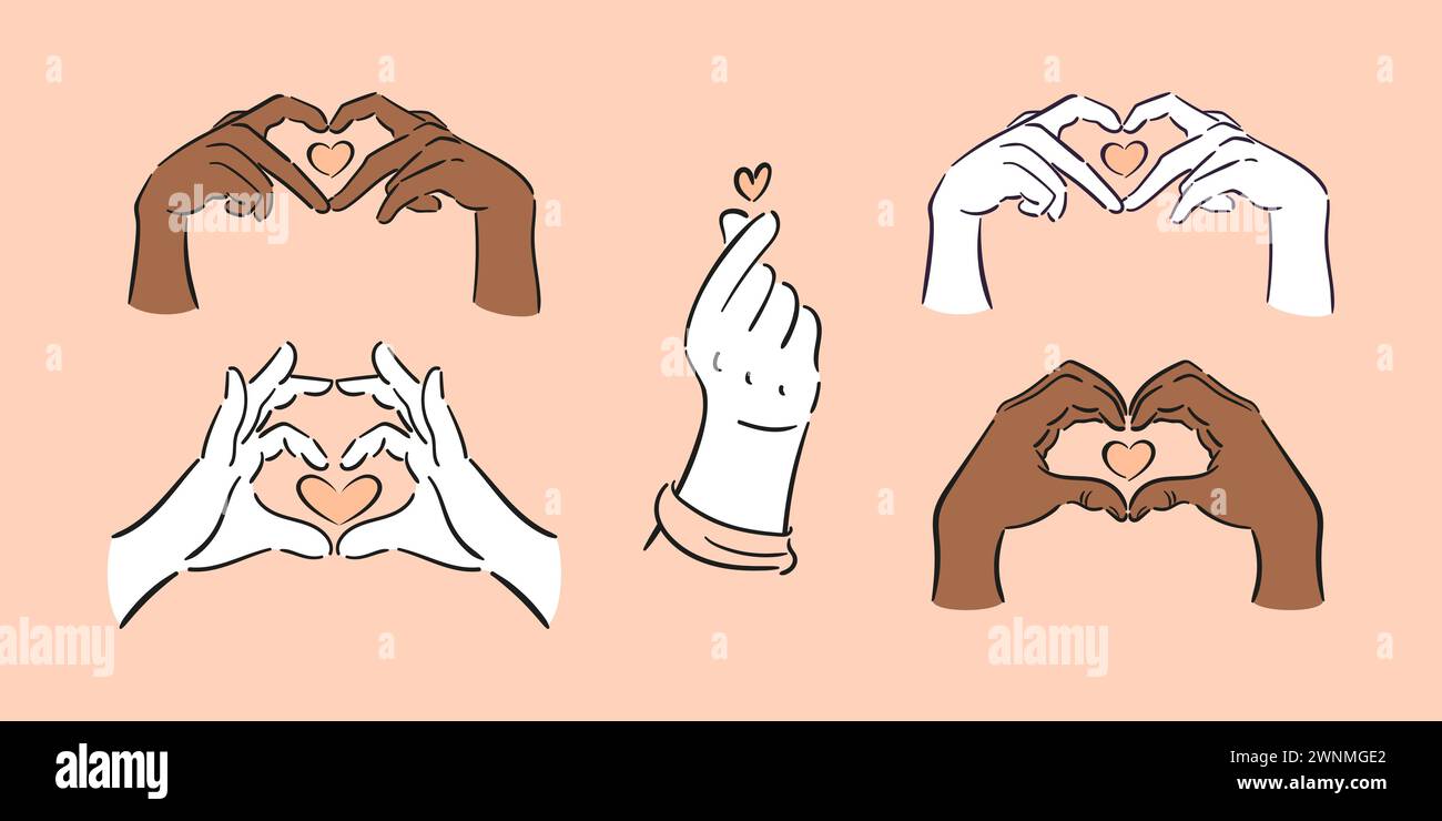 Set of hand gestures. Finger Heart. Happy Valentines Day. gesture depicting love. Vector ...
