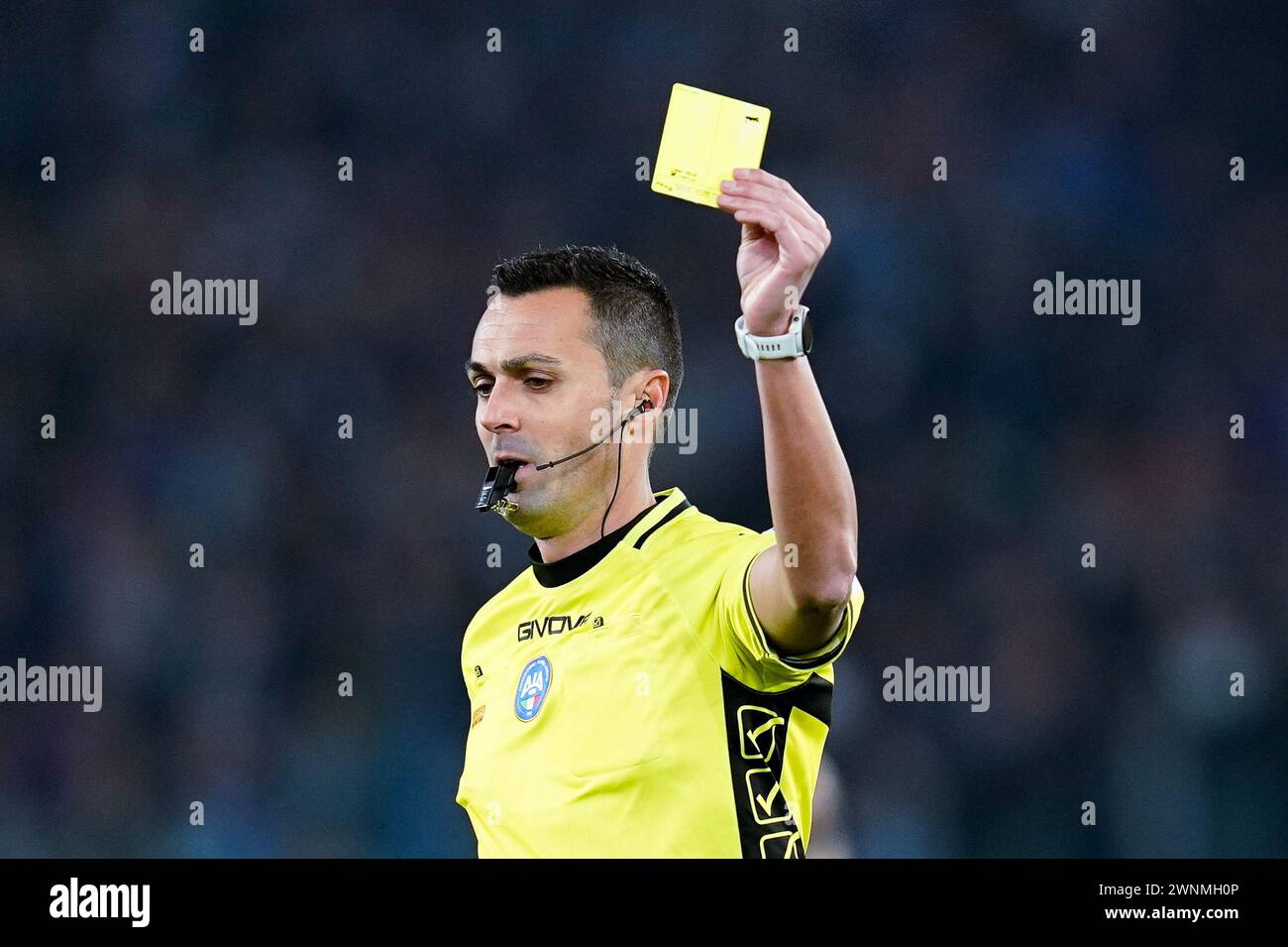 Rome, Italy. 01st Mar, 2024. Marco Di Bello shows a yellow card during ...