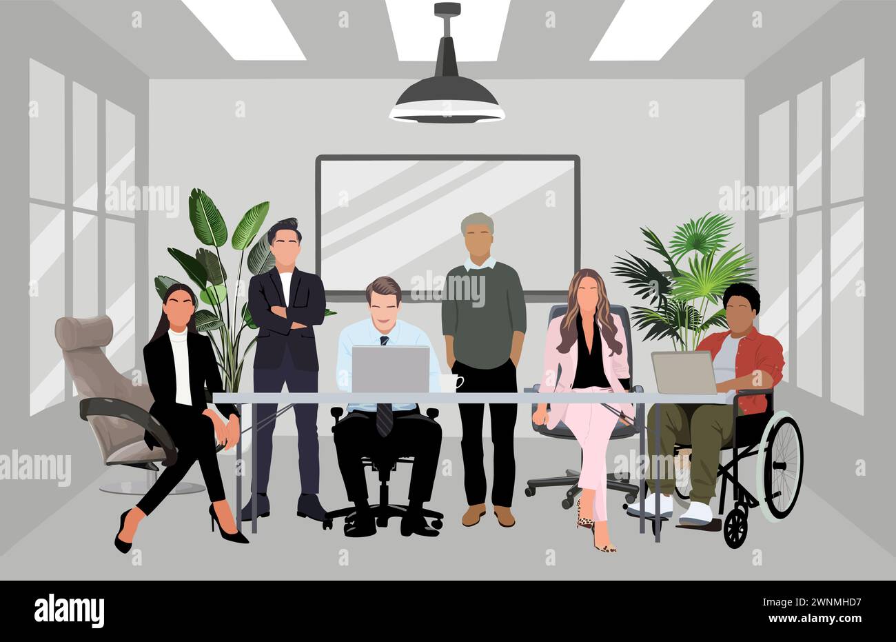 Inclusive diverse business team working in office Stock Vector Image ...