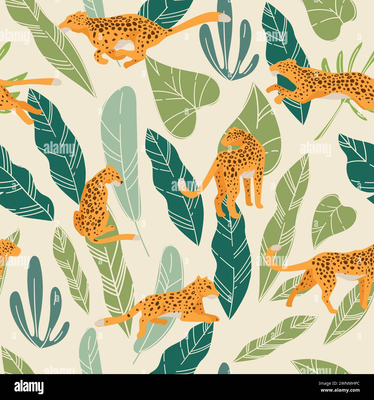 Hunting and running leopard animal in tropics Stock Vector Image & Art ...