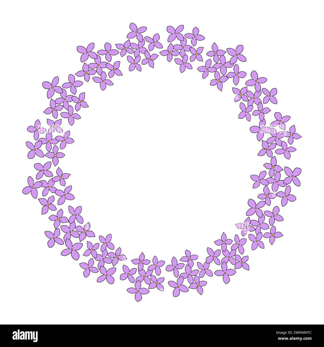 Round flower frame with lilac flowers and place for text, spring design ...