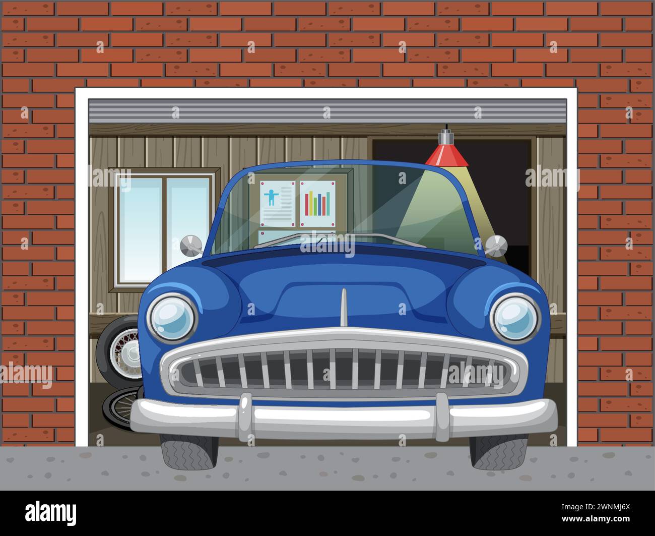 Classic blue car inside a residential garage Stock Vector Image & Art ...