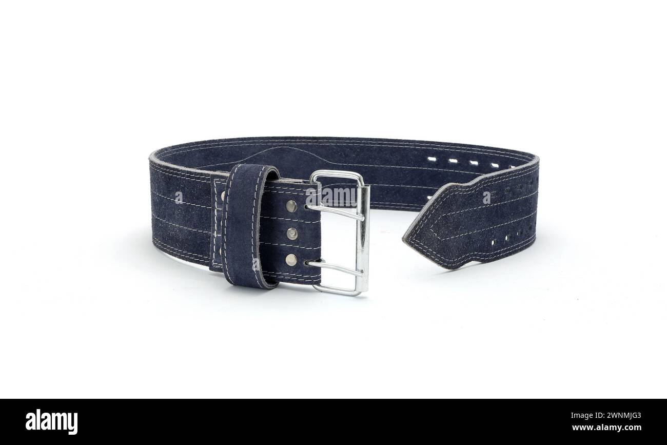 blue suede leather wieght lifting belt isolated Stock Photo - Alamy