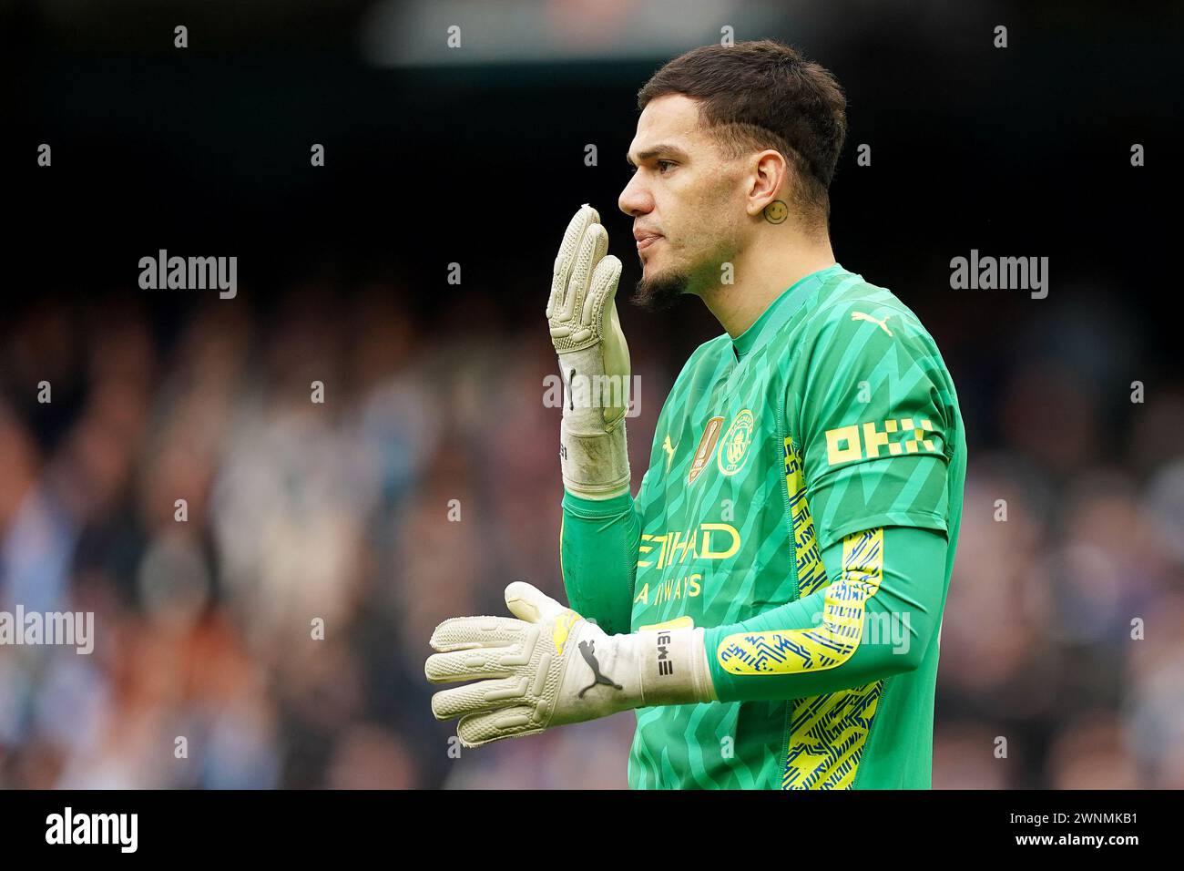 Manchester City goalkeeper Ederson during the Premier League match at ...