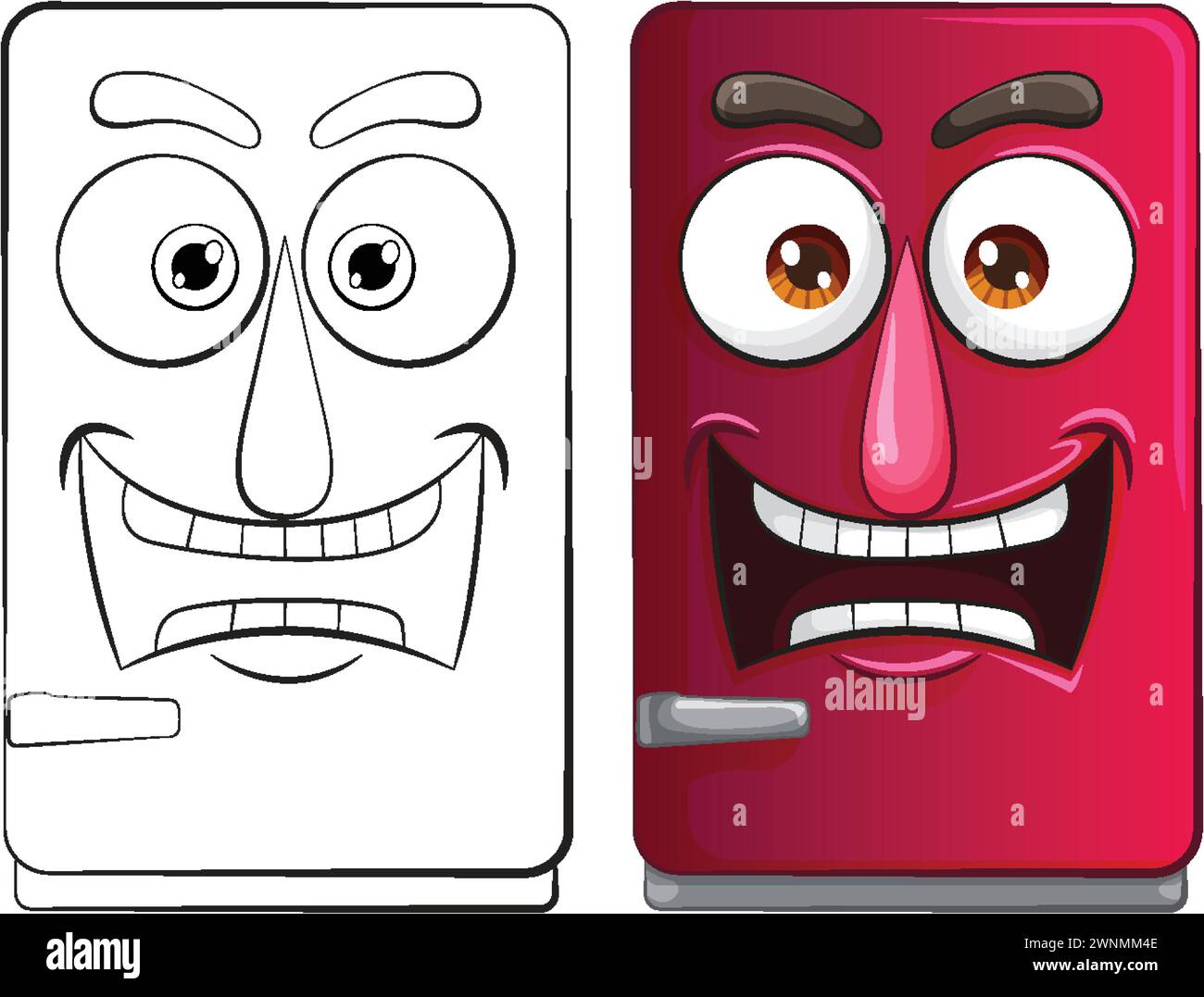 Vector illustration of two cartoon refrigerator emotions Stock Vector ...