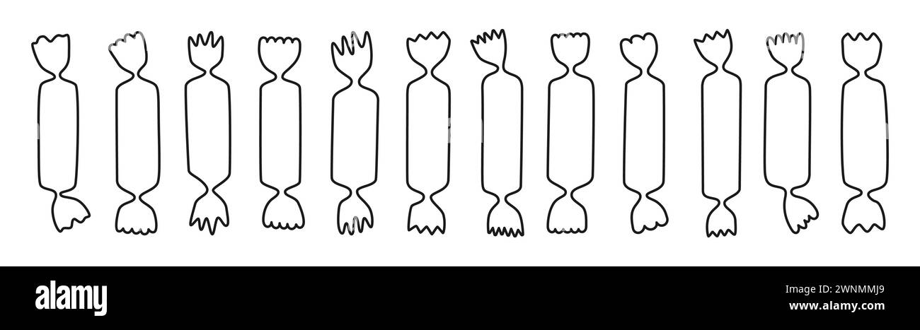 Wrapped candy linear contour symbol. Caramel bonbon lollipop chocolate ...