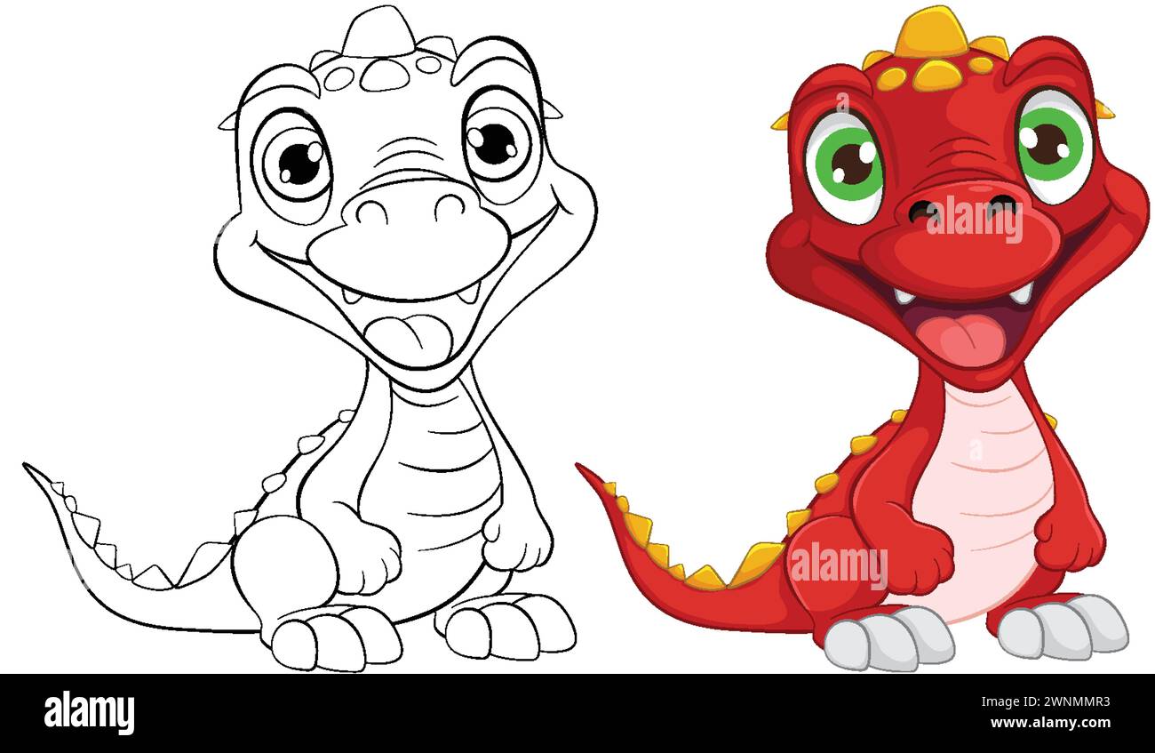 Illustration of a dragon in two stages, sketch and colored Stock Vector ...