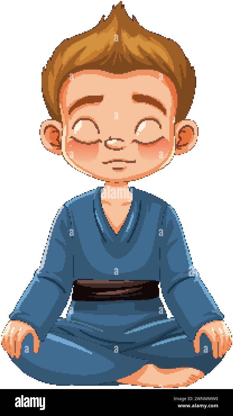 Cartoon of a boy meditating in traditional attire Stock Vector Image ...