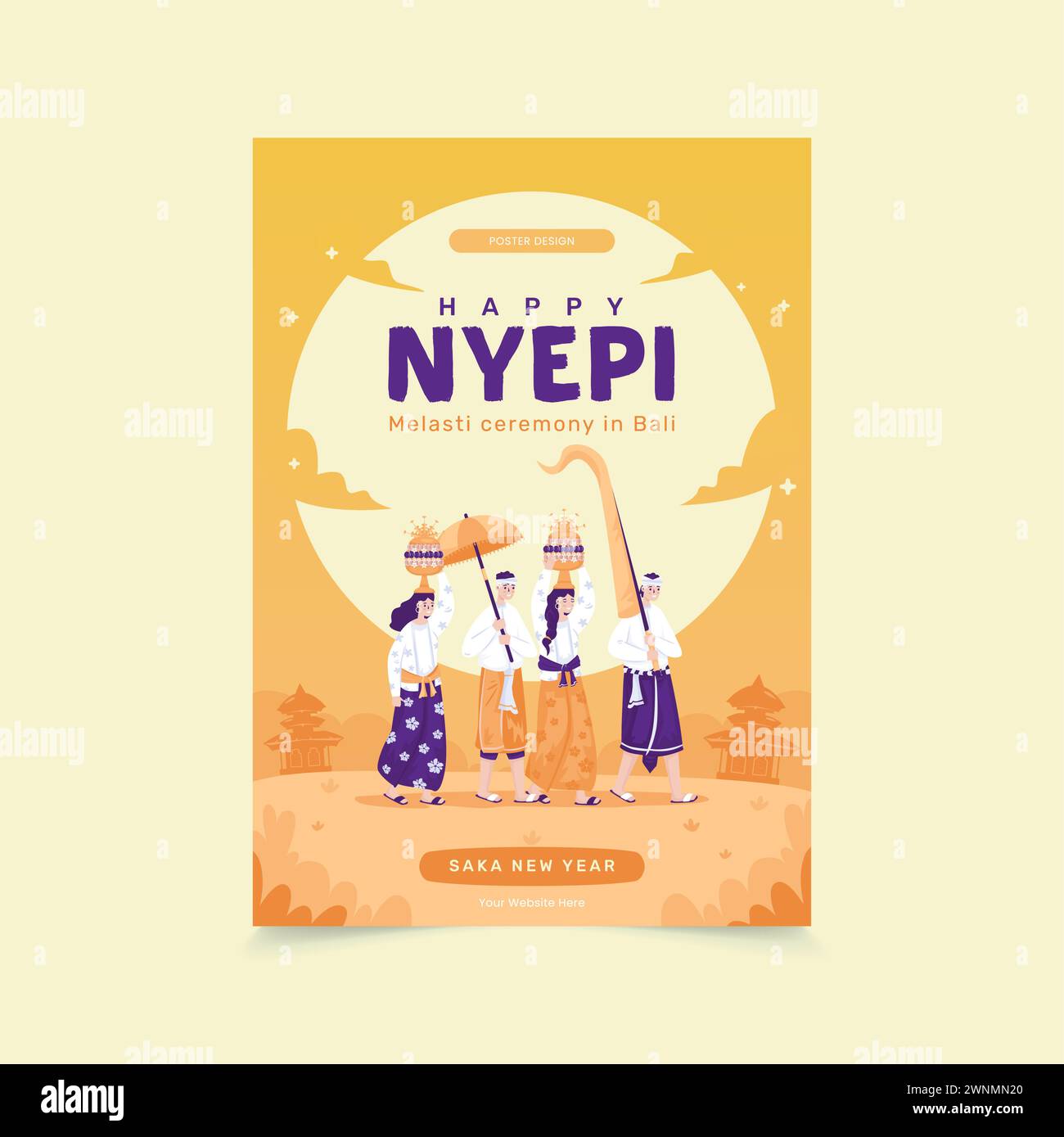Melasti ceremony celebrates of Bali nyepi day on poster design Stock ...