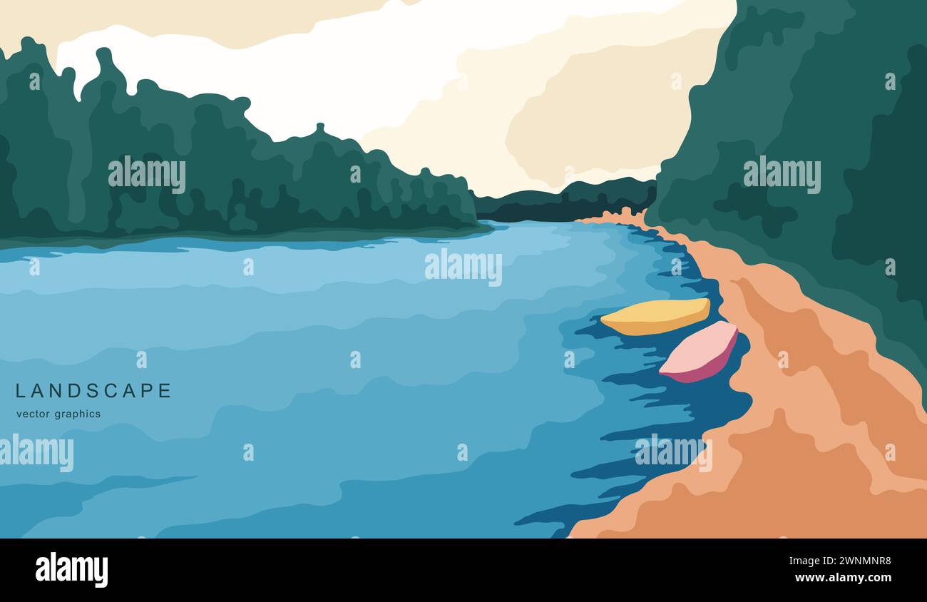 Modern nature landscape in a minimalist style. Retro realism ...