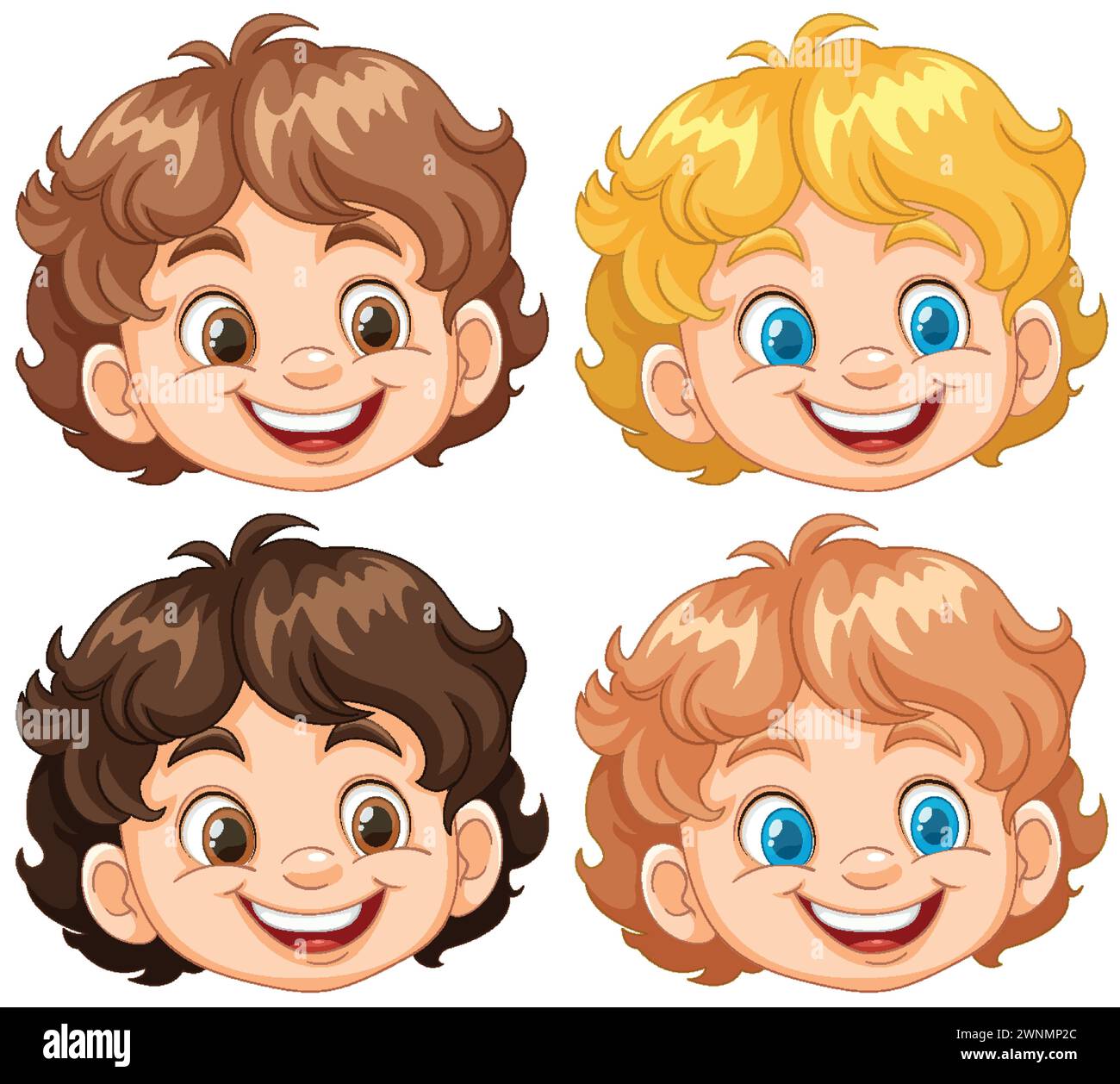 Four happy cartoon kids with different hairstyles Stock Vector Image ...