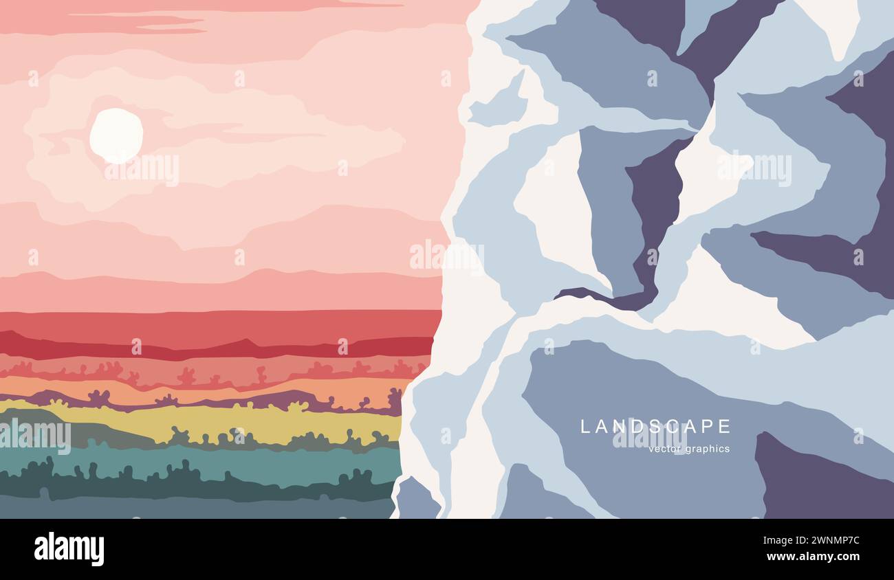 Modern nature landscape in a minimalist style. Retro realism ...