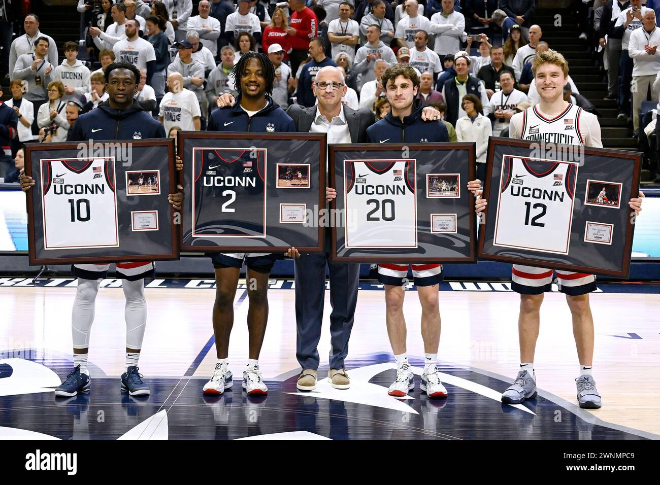 Seniors UConn guard Hassan Diarra (10), UConn guard Tristen Newton (2 ...