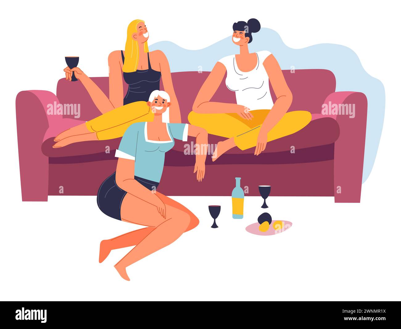 Female friends having party at home, resting girls Stock Vector Image ...