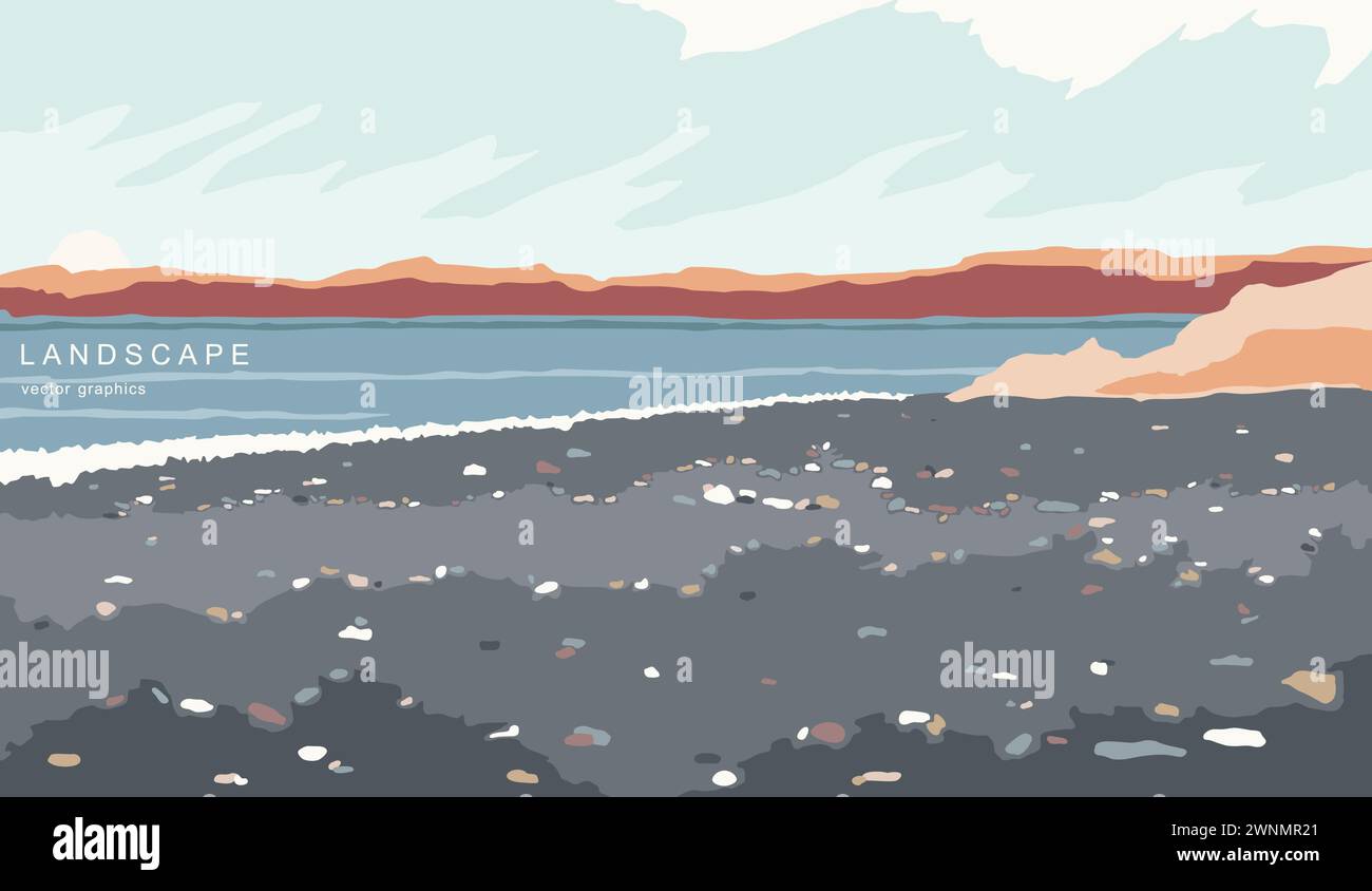 Modern nature landscape in a minimalist style. Retro realism ...