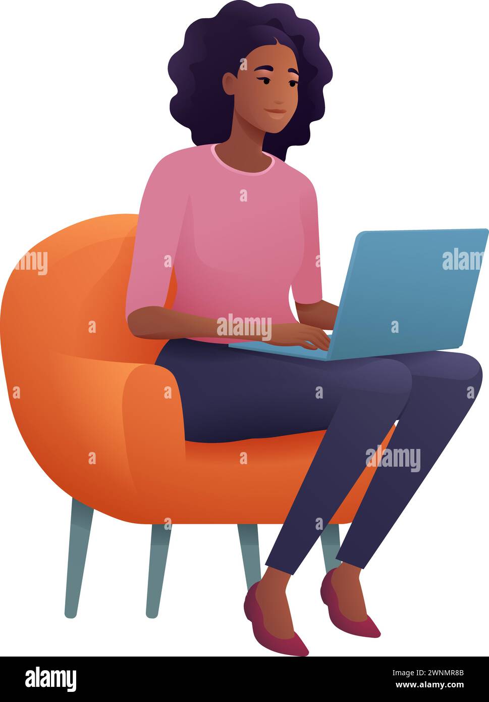 Woman Using Laptop Computer Cartoon Illustration Stock Vector Image ...