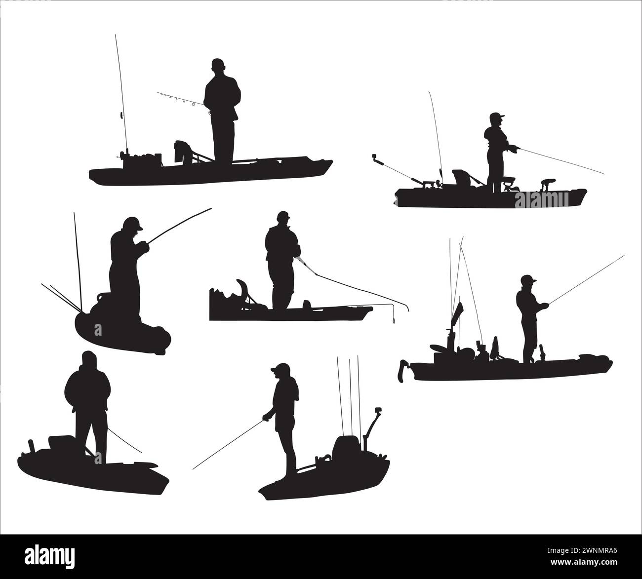 Kayak Fishing Vector, Kayak Fisherman, Kayak Fishing Silhouette ...