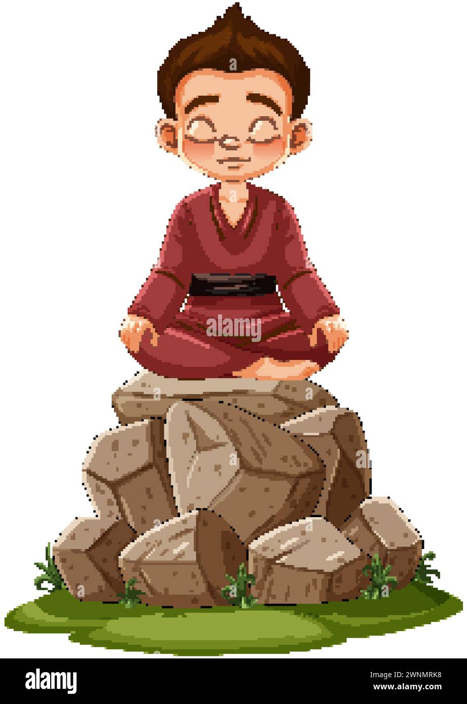 Cartoon of a child meditating peacefully outdoors Stock Vector Image ...