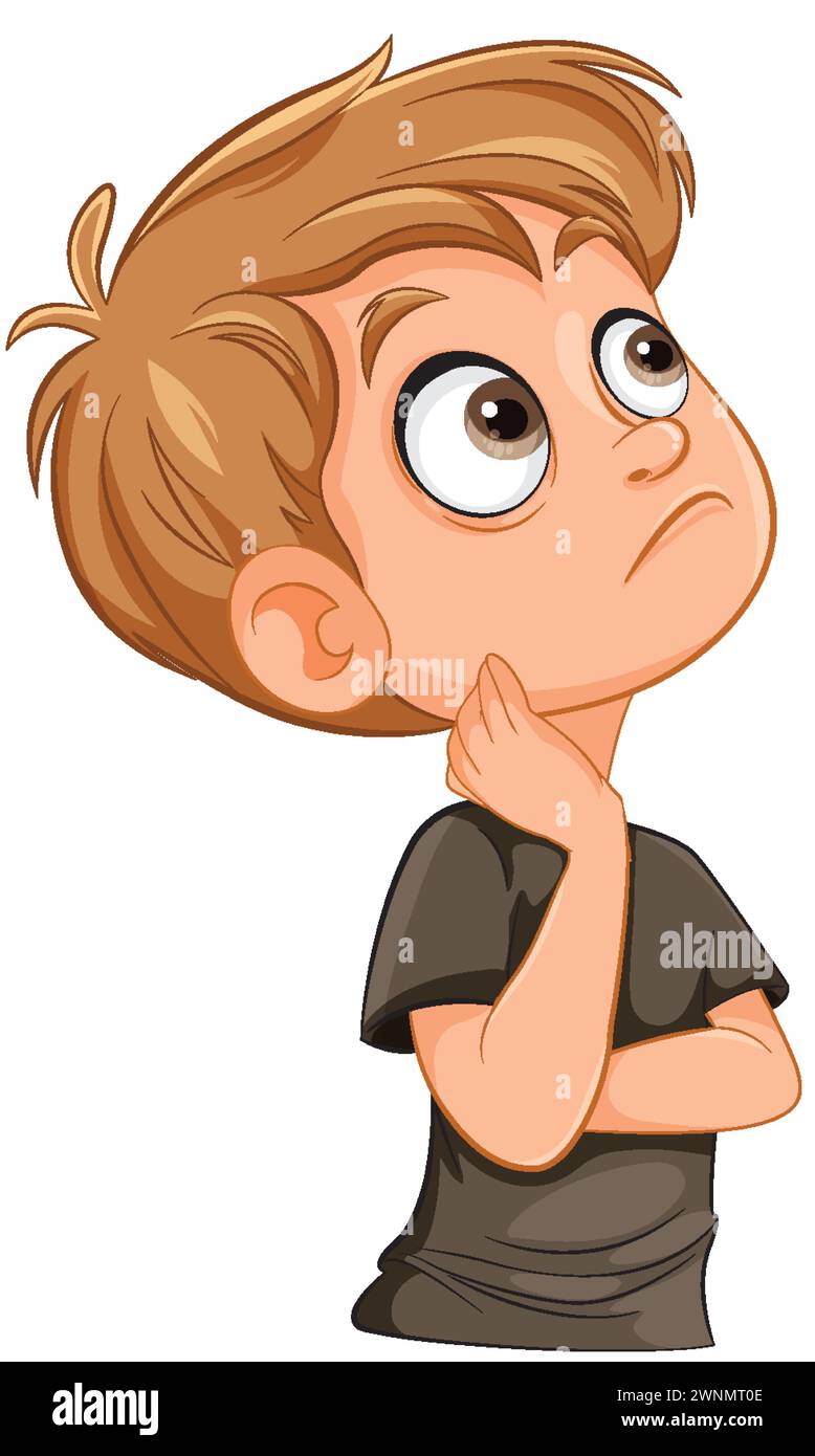 Cartoon boy with hand on chin, looking upwards Stock Vector Image & Art ...