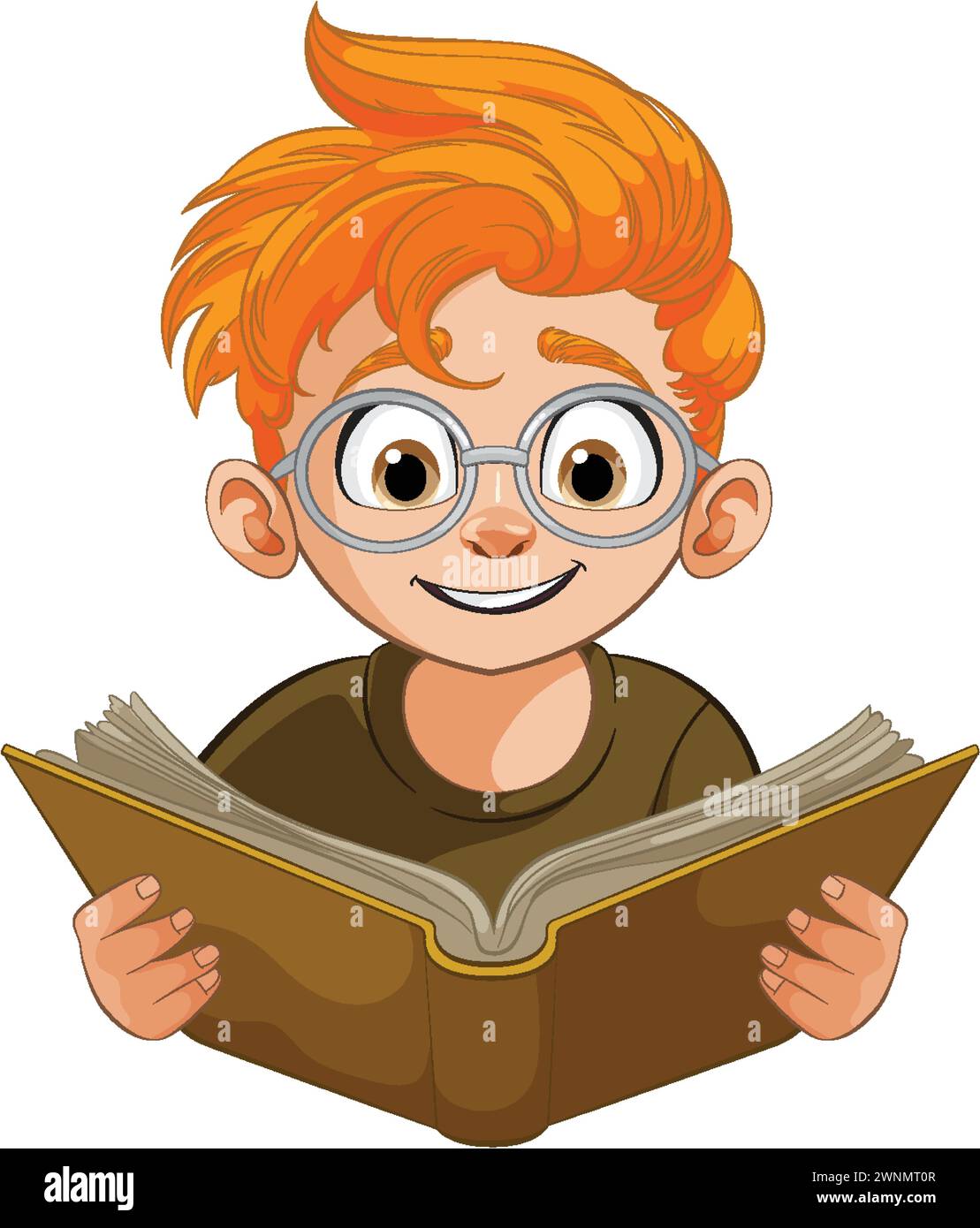 Illustration of a young boy reading a book intently Stock Vector Image ...