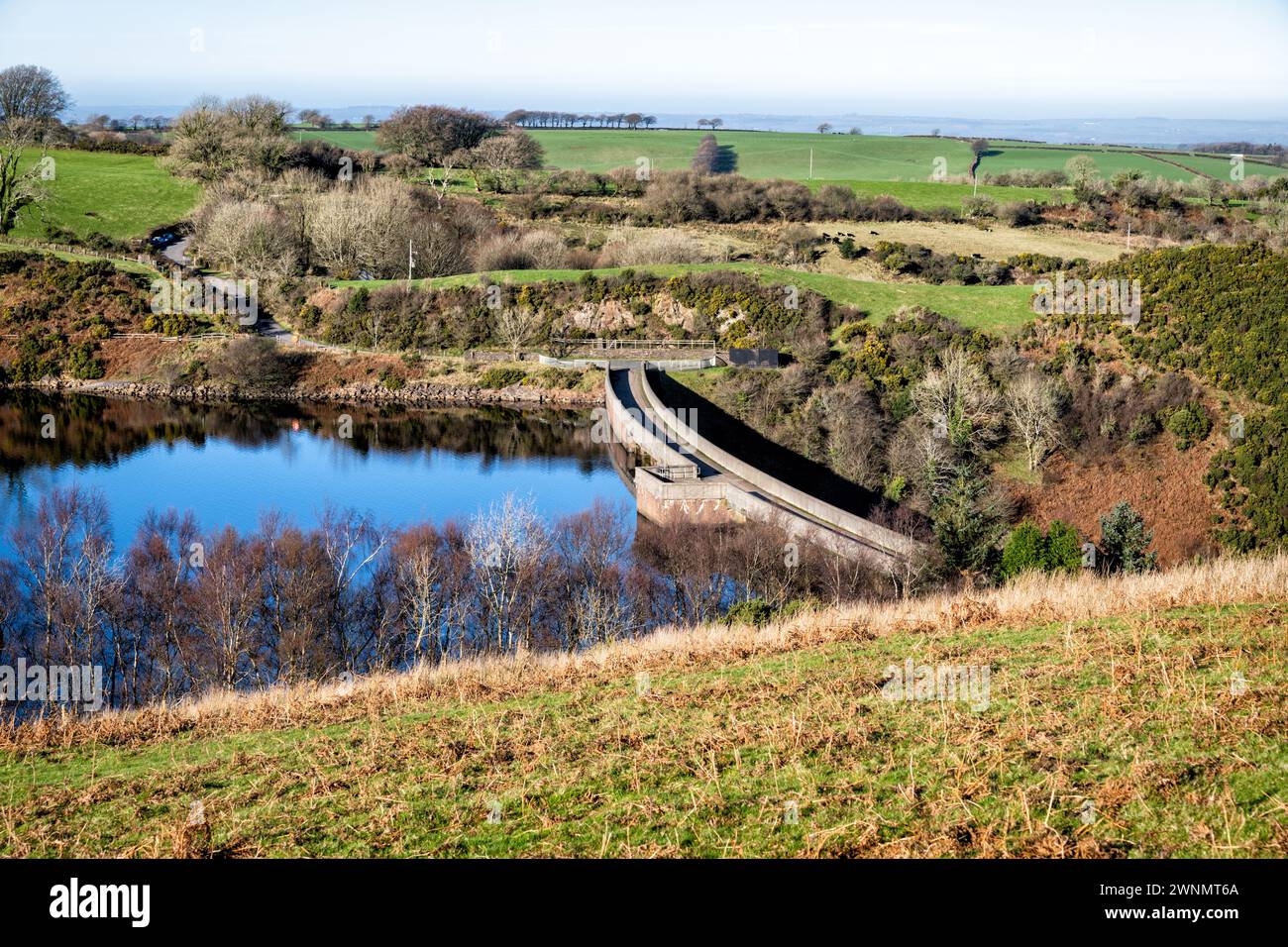 View of Meldon Reservoir and Meldon Dam (1972) from Longstone Hill ...