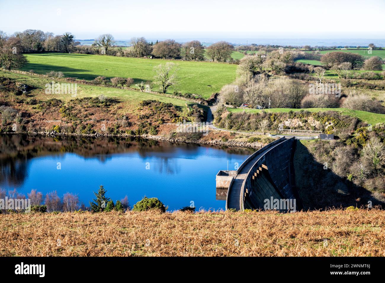 View of Meldon Reservoir and Meldon Dam (1972) from Longstone Hill ...