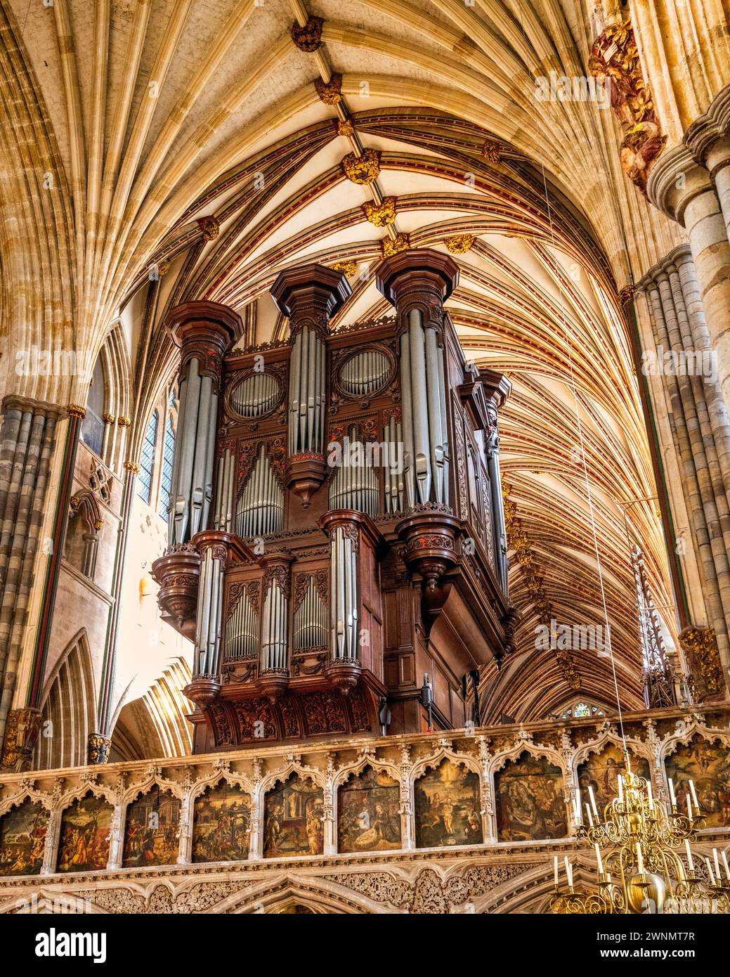Exeter Cathedral organ stands on an ornate medieval screen that ...