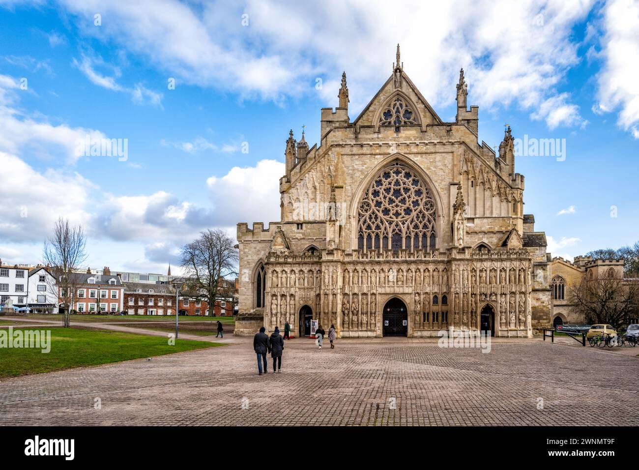 The west face of Exeter Cathedral, showing the west window and and the ...