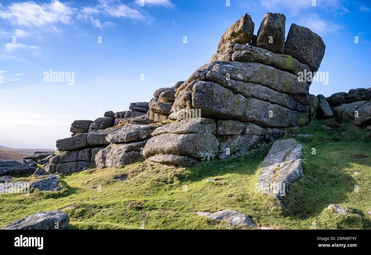 Natural outcrop or 'stack' of granite rock on Row Tor, in the northern ...