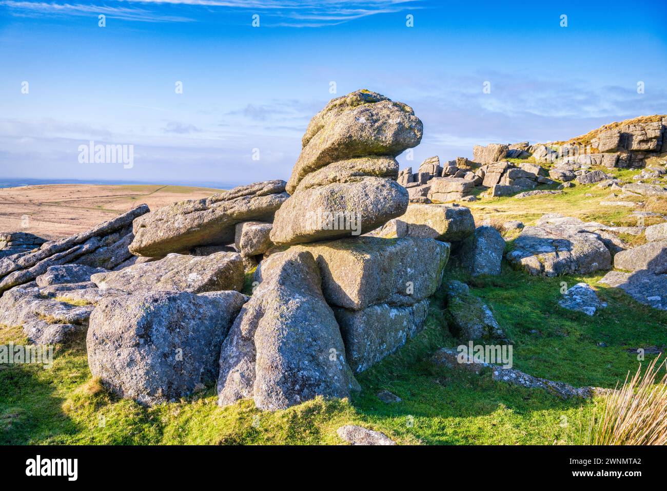 Natural outcrop or 'stack' of granite rock on Row Tor, in the northern ...
