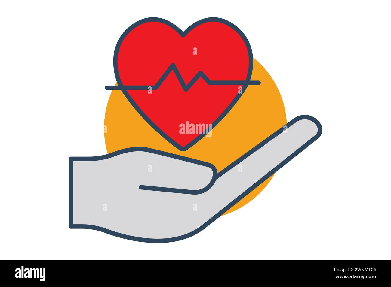 life insurance icon. hand with heart pulse. emblem of protection ...