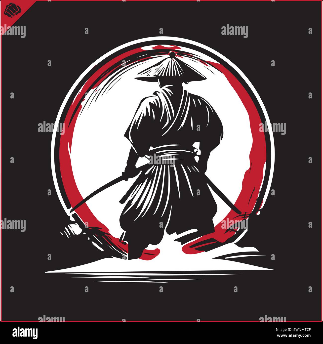 Samurai. Japan warrior whith katana sward. Graphic logo. Vector EPS ...