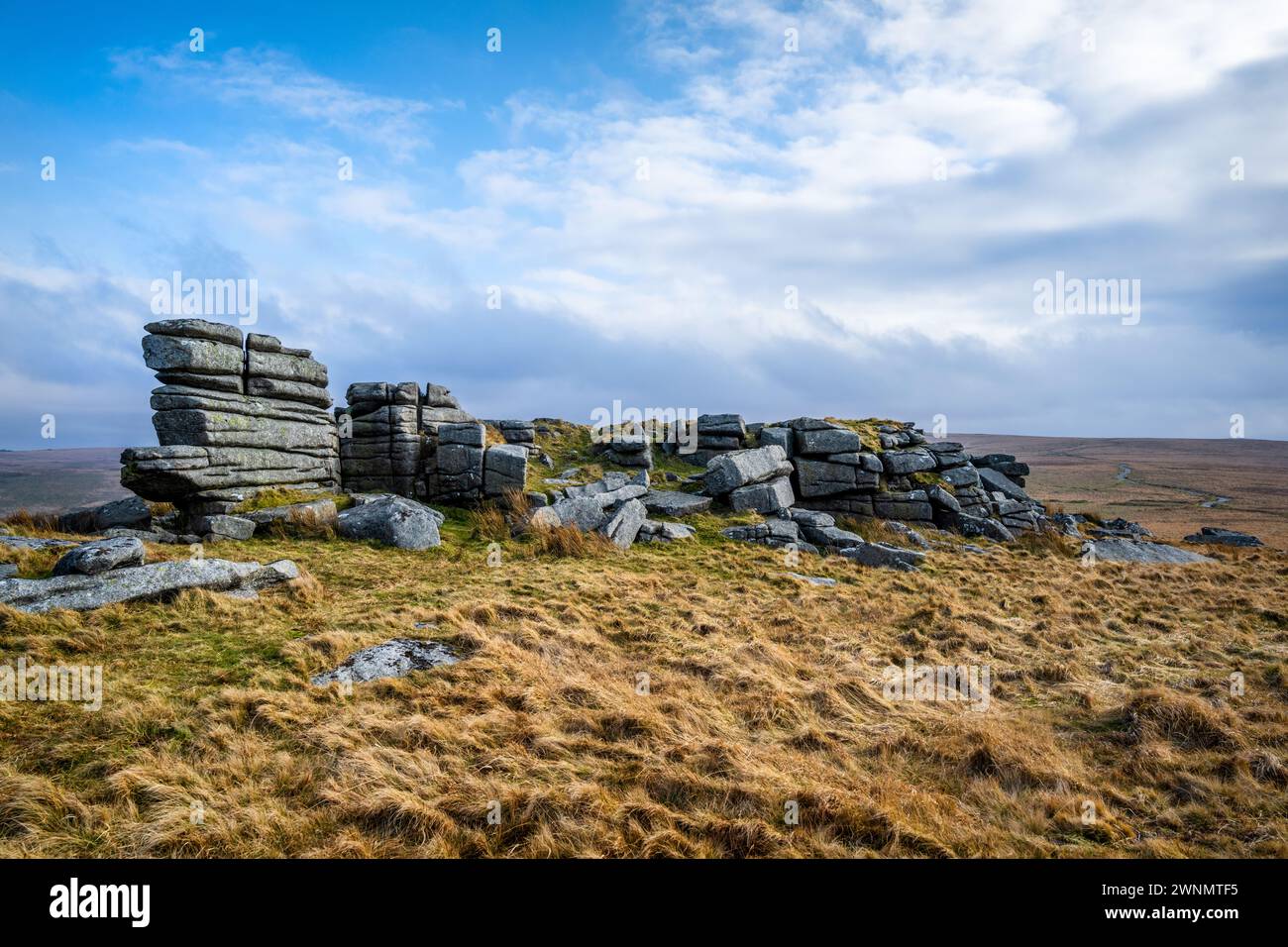 Dramatic 'stacks' of granite outcrops on East Mill Tor, Dartmoor ...