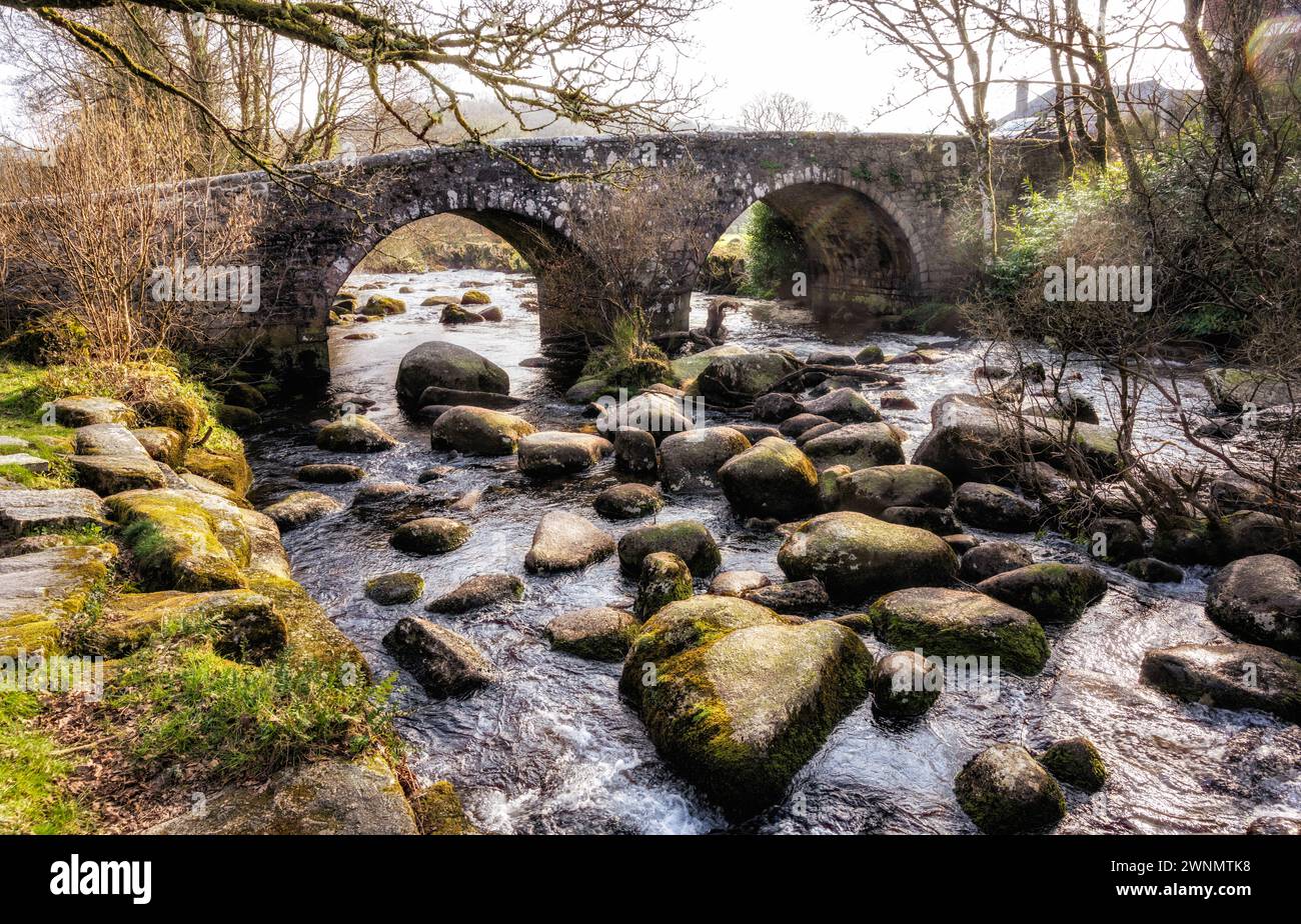 Dartmeet Bridge (1792), carries the B3357 road over the East Dart River ...