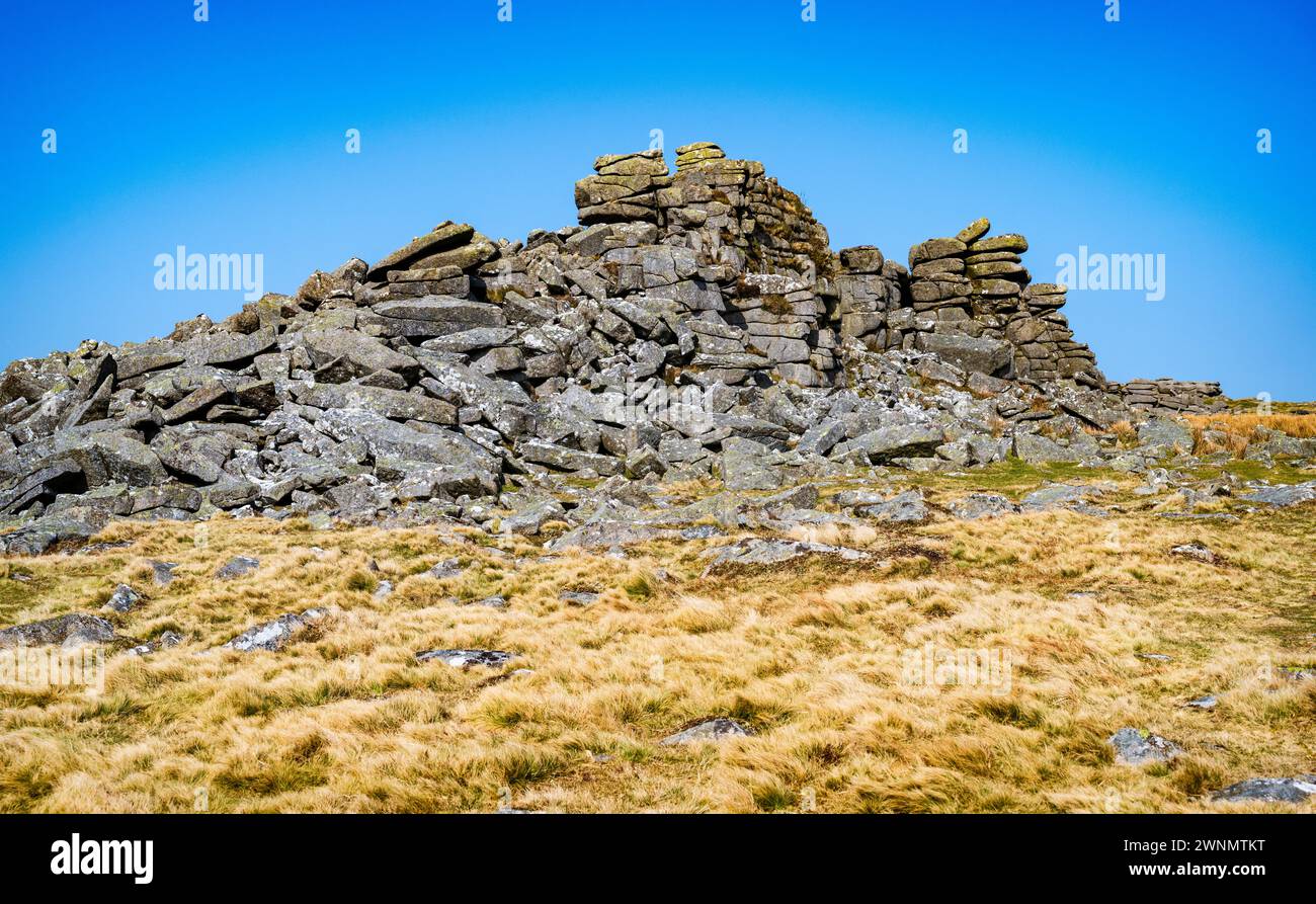 The huge granite outcrop of Higher Tor on Belstone Ridge features a ...