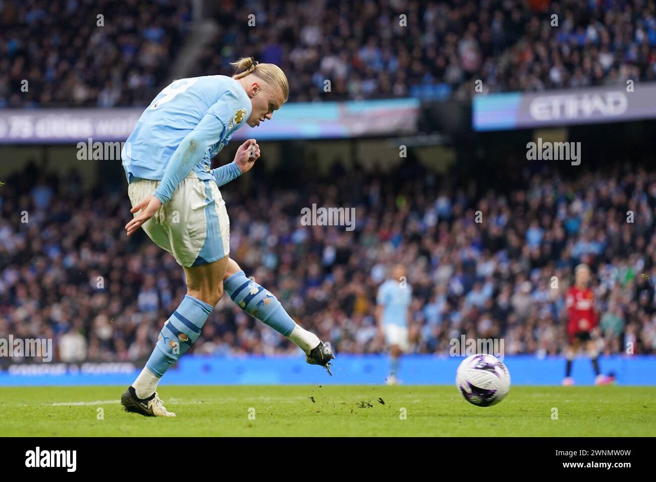 Manchester City's Erling Haaland scores their side's third goal of the ...