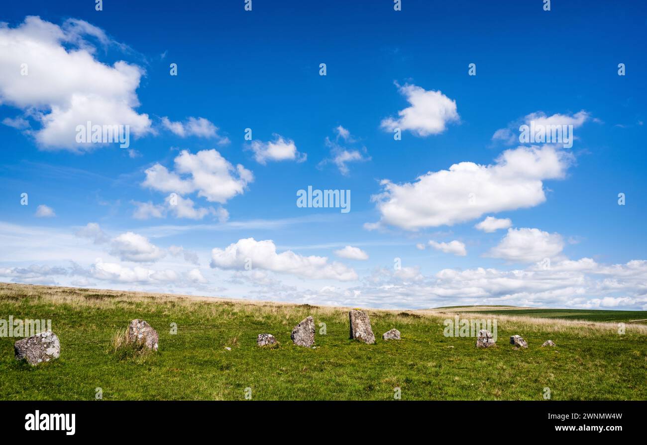 Part of Brisworthy Stone Circle, seen from inside the circle of stones ...