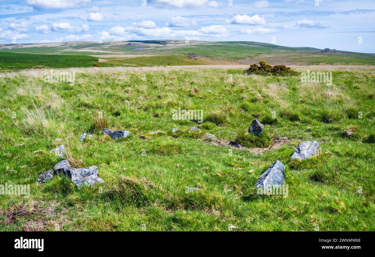 Small stone circle on Ringmoor Down, which may have been the retaining ...