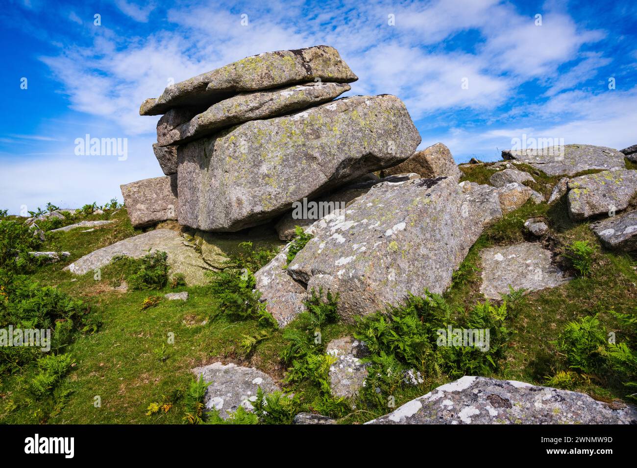 Granite outcroppings on Row Tor, north Dartmoor National Park, Devon ...